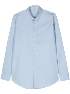 Etro Pegaso-embroidered Cotton Shirt - Blue