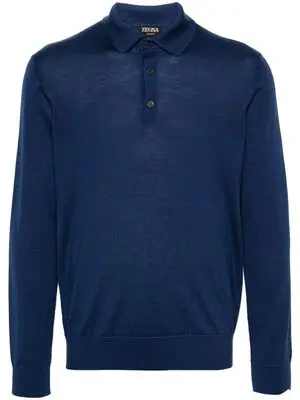 Zegna Fine-ribbed Polo Shirt - Blue