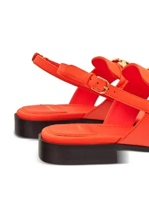 FERRAGAMO Gancini Leather Flat Sandals - Orange