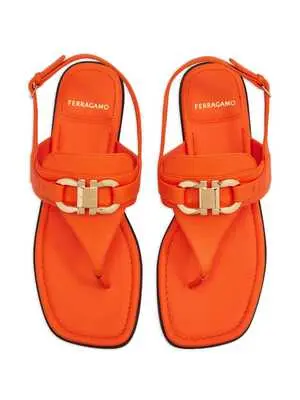 FERRAGAMO Gancini Leather Flat Sandals - Orange