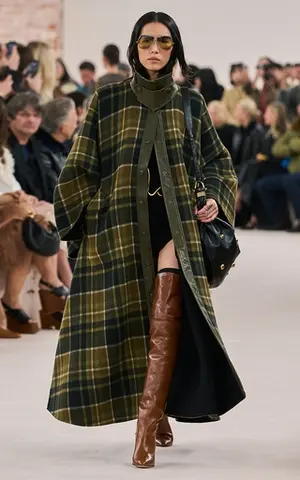 Chloé Plaid Wool Cape Coat Only - Green | Editorialist
