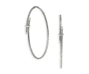 John Hardy Sterling Diamond Spear Bypass Hoop Earrings