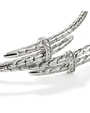 John Hardy Sterling Diamond Spear Bypass Hoop Earrings