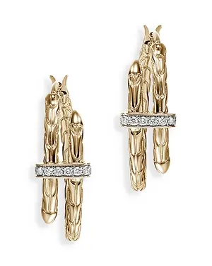 John Hardy 14k Yellow Diamond Spear Coil Hoop Earrings - Gold