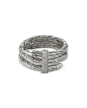 John Hardy Sterling Spear Coil Ring With Diamonds - Silver
