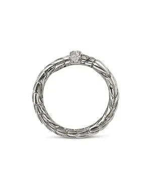 John Hardy Sterling Spear Coil Ring With Diamonds - Silver