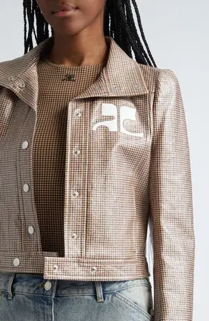 COURREGES Reedition Check Coated Jacket - Brown/white