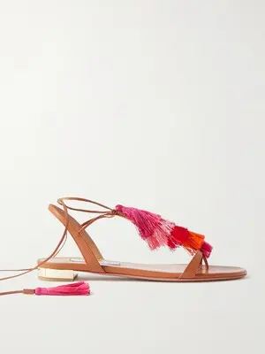 AQUAZZURA Capri Tassel Leather Sandals - Pink