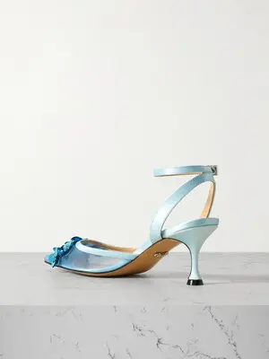 Mach & Mach Satin-trimmed Embellished Mesh Pumps
