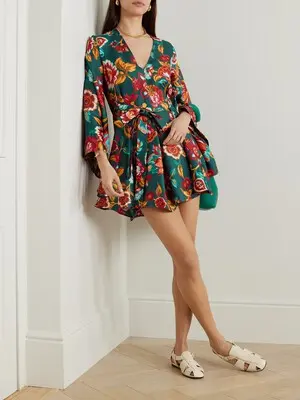 La DoubleJ Magnifico Floral-print Silk-twill Mini Dress - Multi
