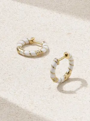 Yvonne Léon 9-karat Enamel And Diamond Hoop Earrings - Gold