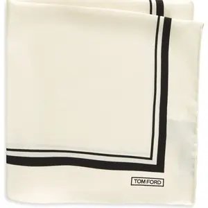 TOM FORD Framed Silk Pocket Square Off White