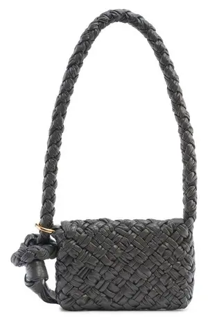 Bottega Veneta Kalimero Intrecciato Leather Shoulder Bag - Black/brass