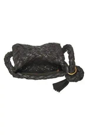 Bottega Veneta Kalimero Intrecciato Leather Shoulder Bag - Black/brass