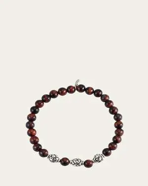 JAN LESLIE Tiger's Eye Beaded Bracelet With Sterling Silver - Red/silver