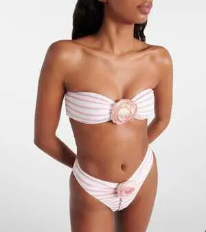 SAME Rose Floral-appliqué Bandeau Bikini Top