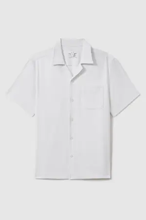 REISS Nitus Herringbone Cuban Collar Shirt