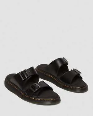 Dr. Martens Josef Analine Leather Buckle Slides - Black