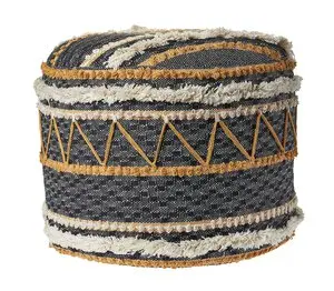 OX BAY TRADING CO. Ox Bay Striped Geometric Woven Cotton Pouf Otto - One-color