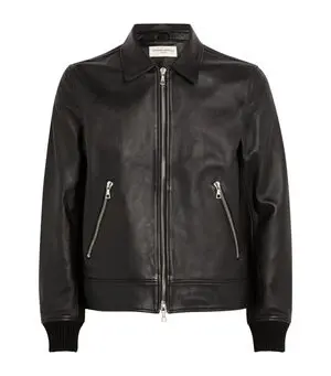 Officine Générale Officine Generale Grained Leather Layvin Bomber - Black