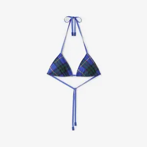 Burberry Check Stretch Nylon Bikini Top Bright Navy