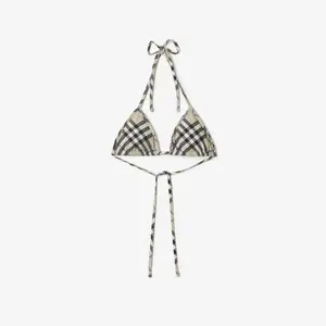 Burberry Check Stretch Nylon Bikini Top Lichen