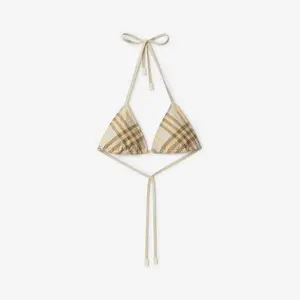 Burberry Check Stretch Nylon Bikini Top Wheat
