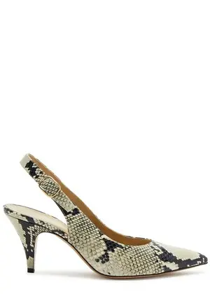 Khaite River 75 Python-effect Leather Slingback Pumps