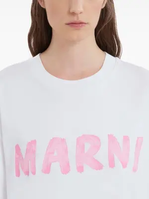 Marni Organic Cotton T-shirt With Brushstroke Logo - White