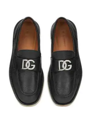 Dolce & Gabbana Deerskin Loafers With Dg Logo - Black