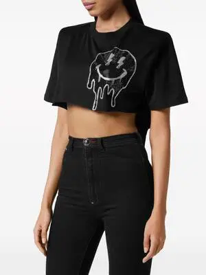 Philipp Plein Smiley Face Cropped T-shirt