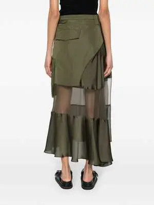 Sacai Belted Panelled Asymmetric Skirt