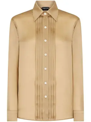 TOM FORD Plisse Panel Silk Shirt