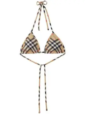Burberry Checked Halterneck Bikini Top - Neutrals
