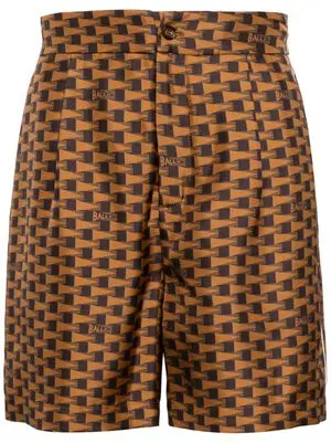Bally Pennant-print Silk Shorts - Brown
