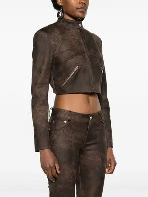 MISBHV Cracked Cropped Faux-leather Jacket