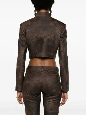 MISBHV Cracked Cropped Faux-leather Jacket