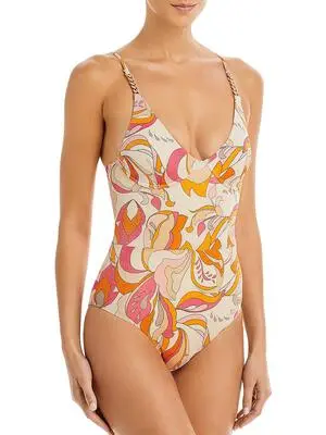 Revel Rey Inez Womens Metallic Underwire Onepiece Swimsuit - Multi