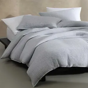 Calvin Klein Modern Ribbed Jersey 3 Piece Duvet Cover Set - Grey/blue