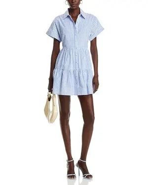 Aqua Stripe Mini Shirt Dress - Navy/white