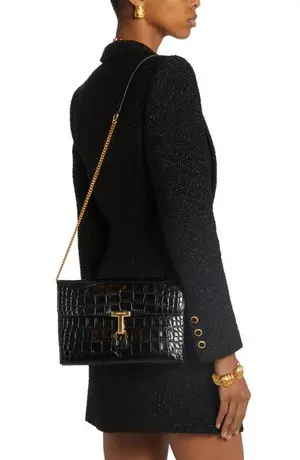 TOM FORD Croc Embossed Leather Shoulder Bag