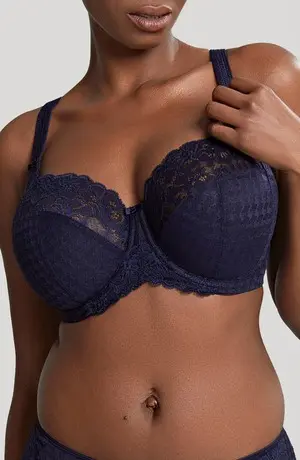 Panache Envy Underwire Stretch Lace Side Support Bra - Navy