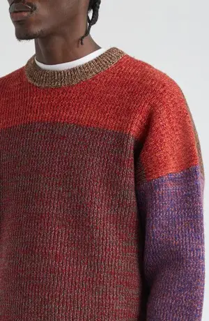 WASTE YARN PROJECT Odd Colorblock Wool Blend Sweater - Burgundy Multi