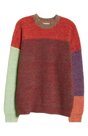 WASTE YARN PROJECT Odd Colorblock Wool Blend Sweater - Burgundy Multi