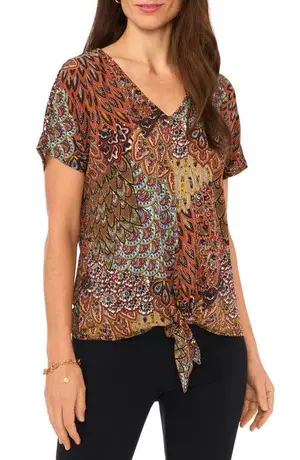 Chaus Paisley Print V-neck Top