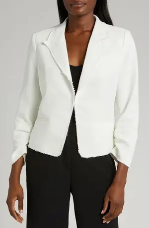 Halogen Raw Hem Crop Blazer - New Ivory