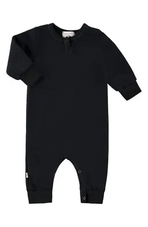 PAIGELAUREN Henley Fleece Romper - Black