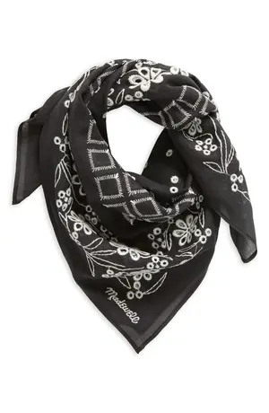 Madewell Embroidered Floral Eyelet Organic Cotton Bandana Black Coal
