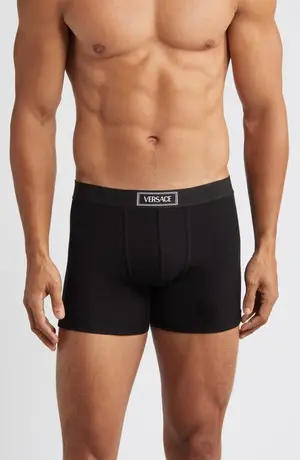 Versace 90s Logo Cotton Rib Trunks - Black