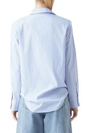GREY LAB Power Shoulder Striped Button-up Shirt